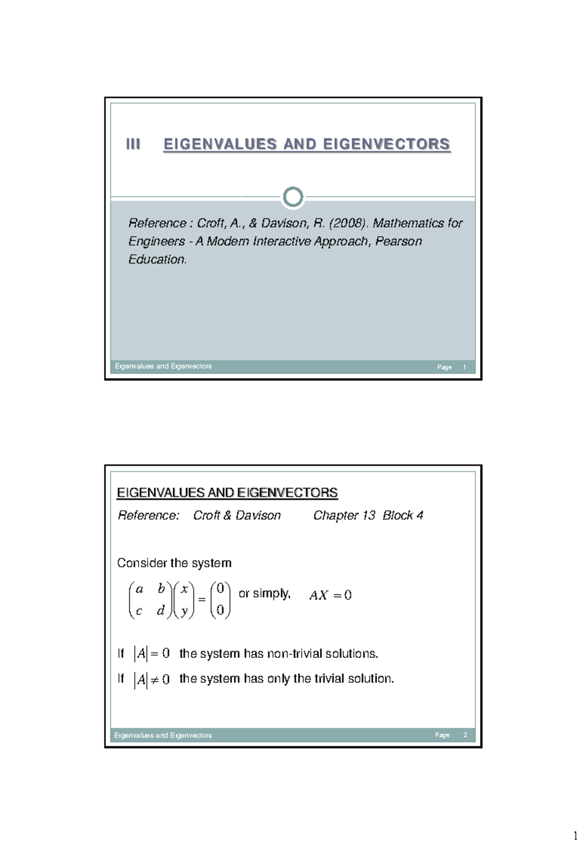 3 Eigenvalues And Eigenvectors Iii E I G E N Val U E S An D E I G E N