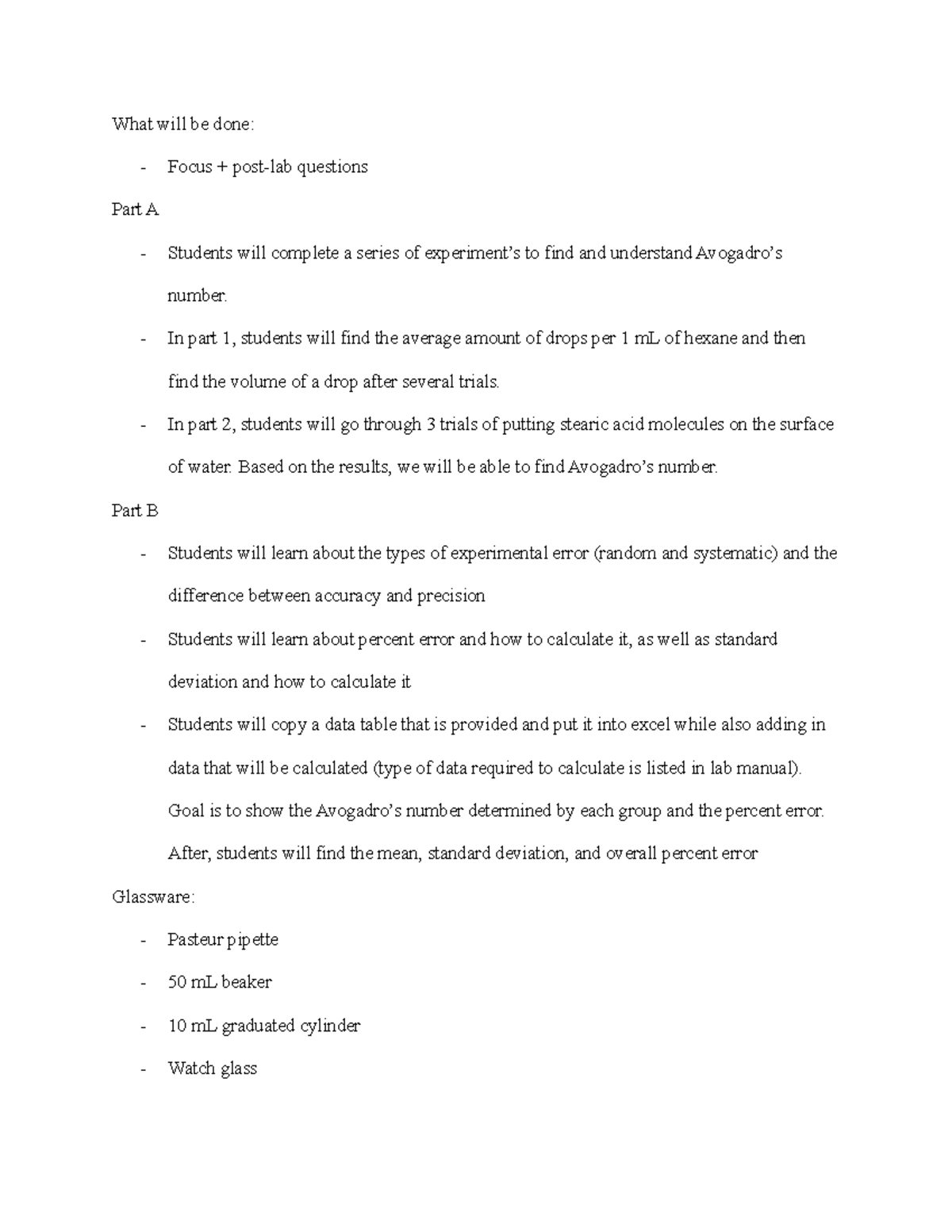 Chem 106 summary experiment 7B - What will be done: - Focus + post-lab ...