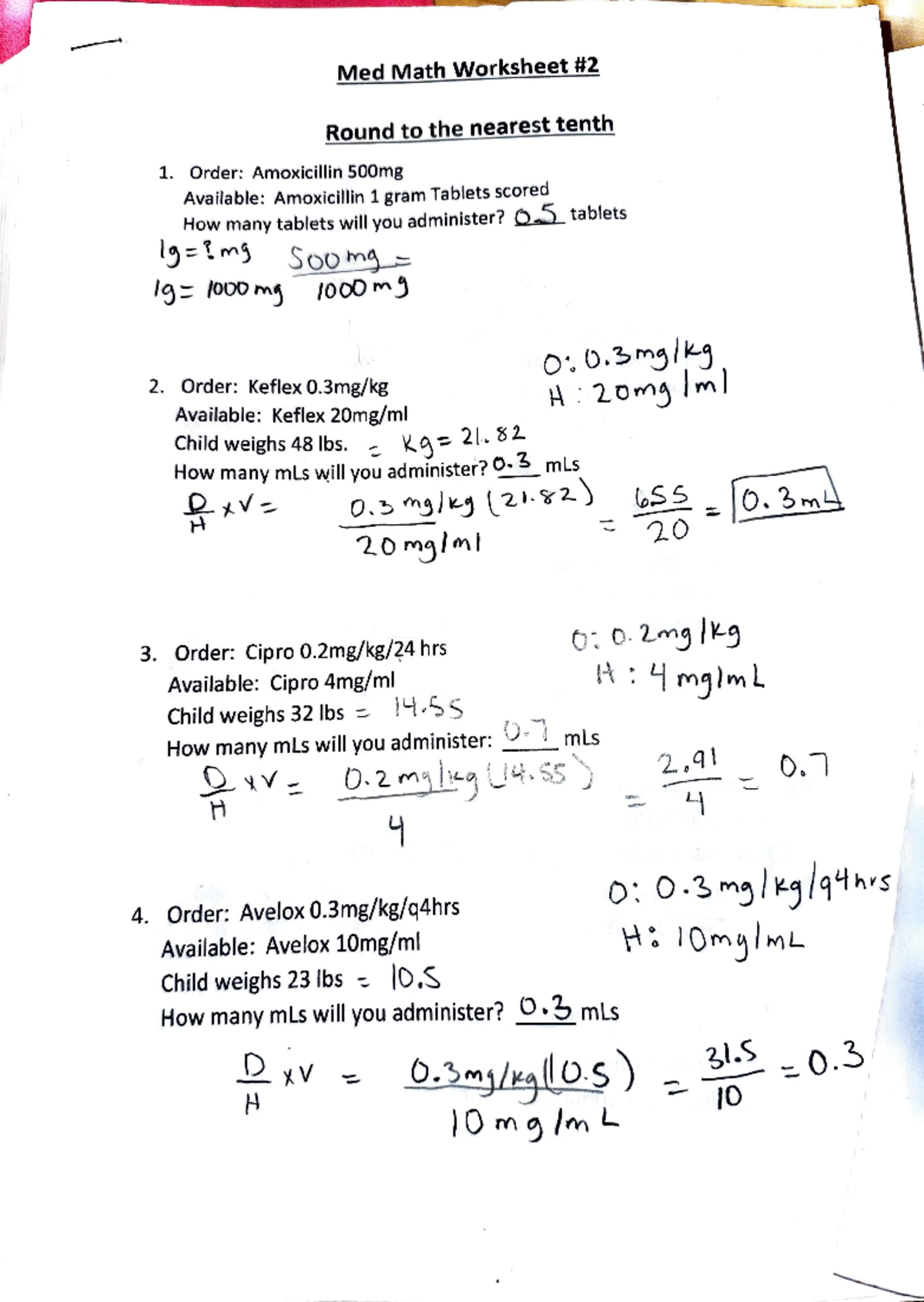 Med math - MED MATH - ll Med Math Worksheet Round to the nearest tenth ...