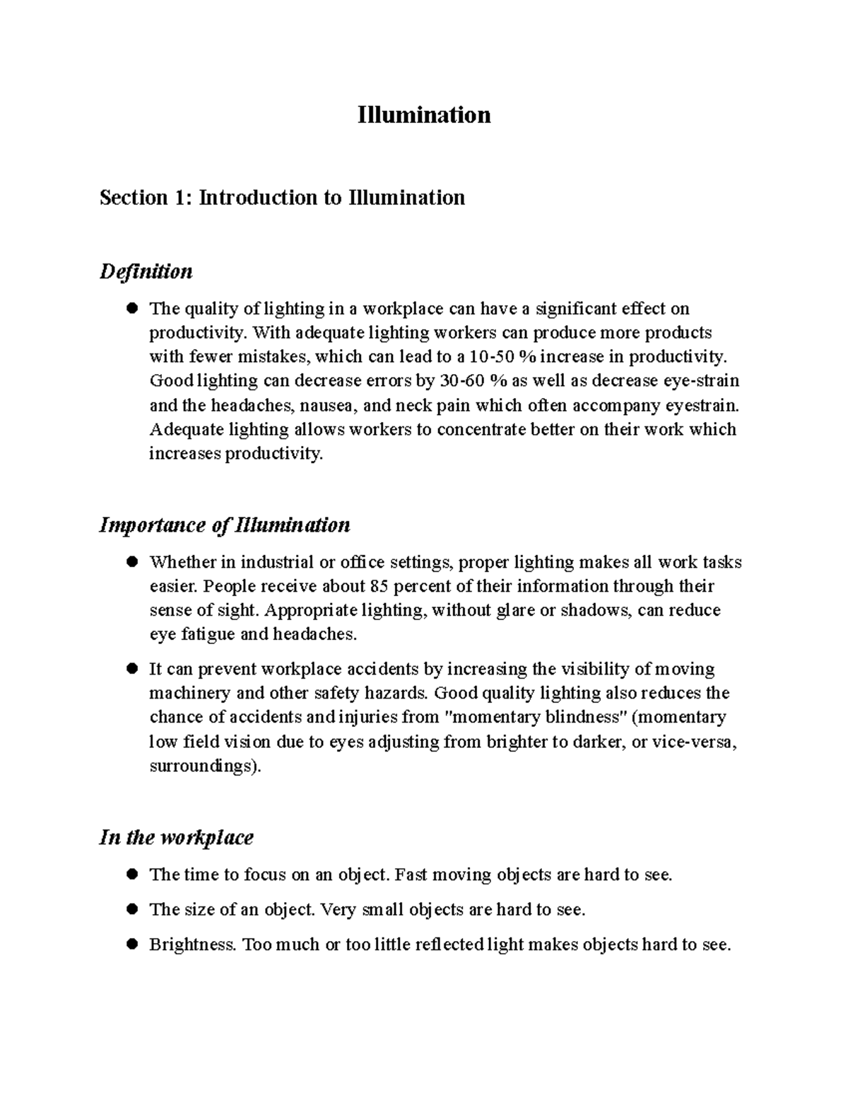 Illumination Handouts - Illumination Section 1: Introduction to ...