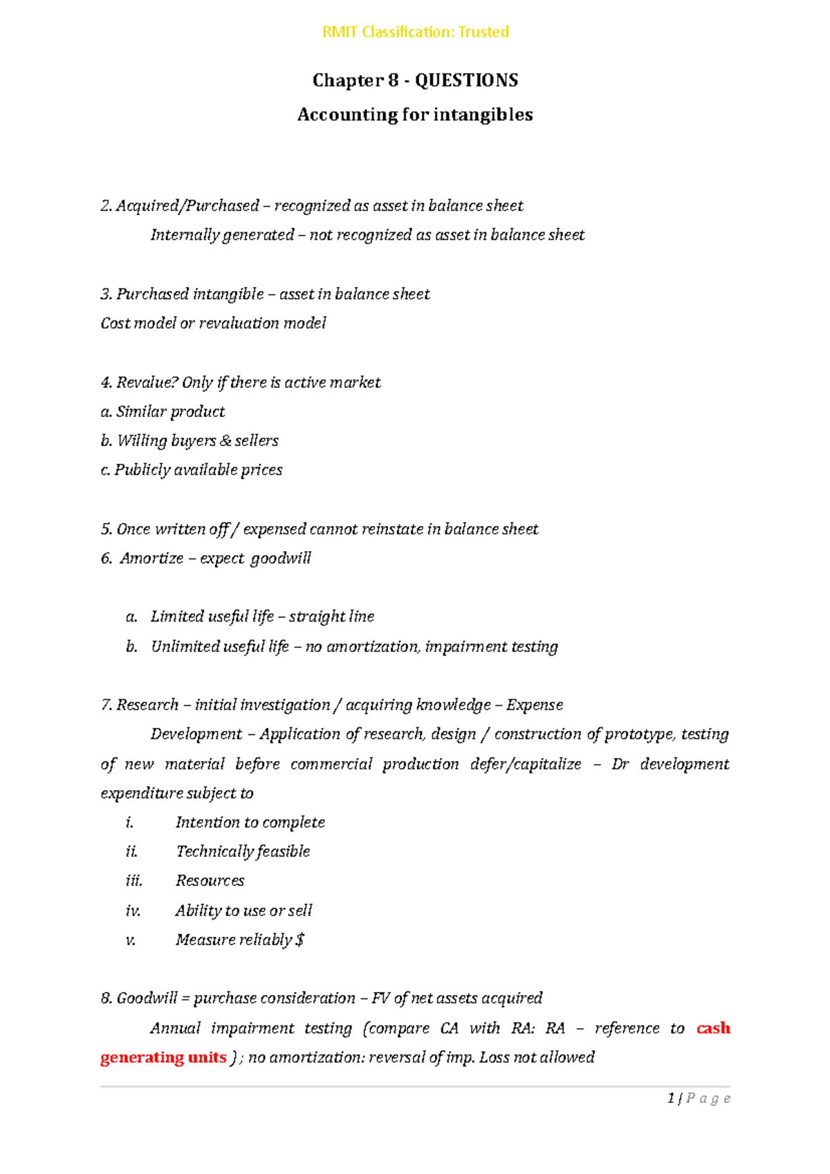 T5 Tutorial Summary 2 - Chapter 8 - QUESTIONS Accounting for intangibles Acquired/Purchased ...