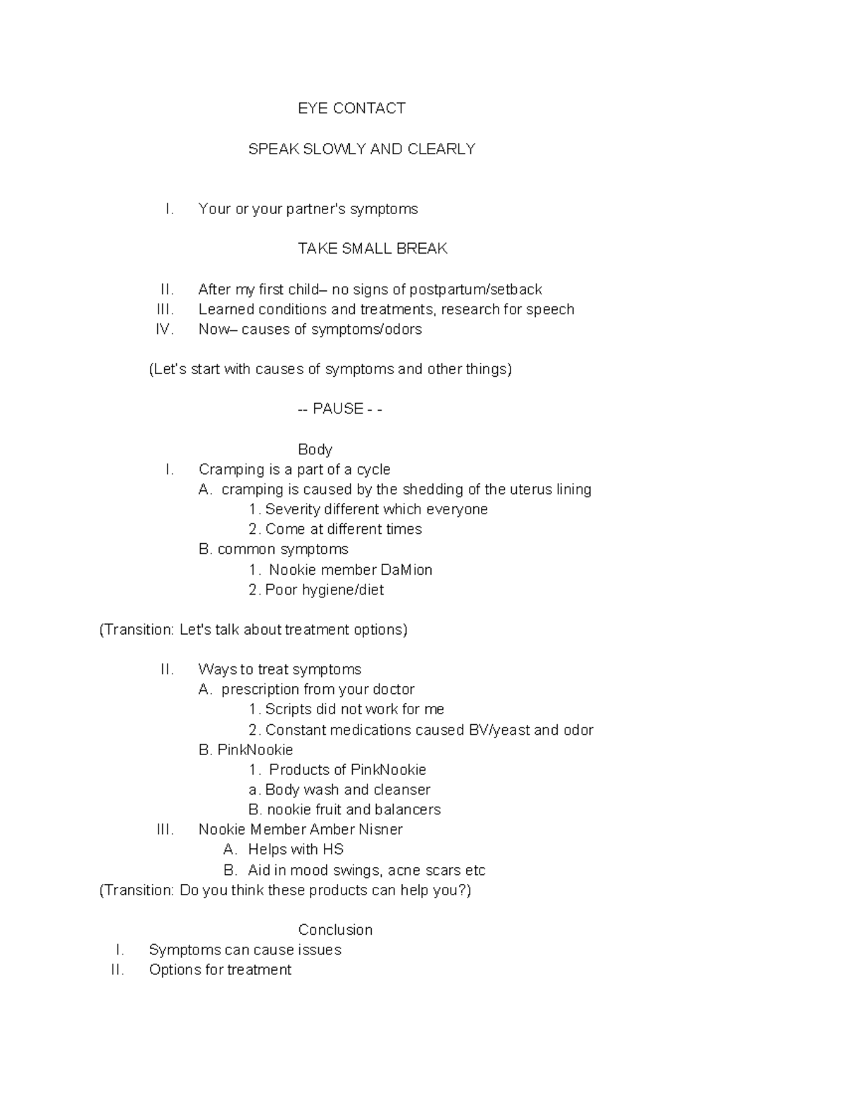 Pers-outline - outline sample - EYE CONTACT SPEAK SLOWLY AND CLEARLY I ...