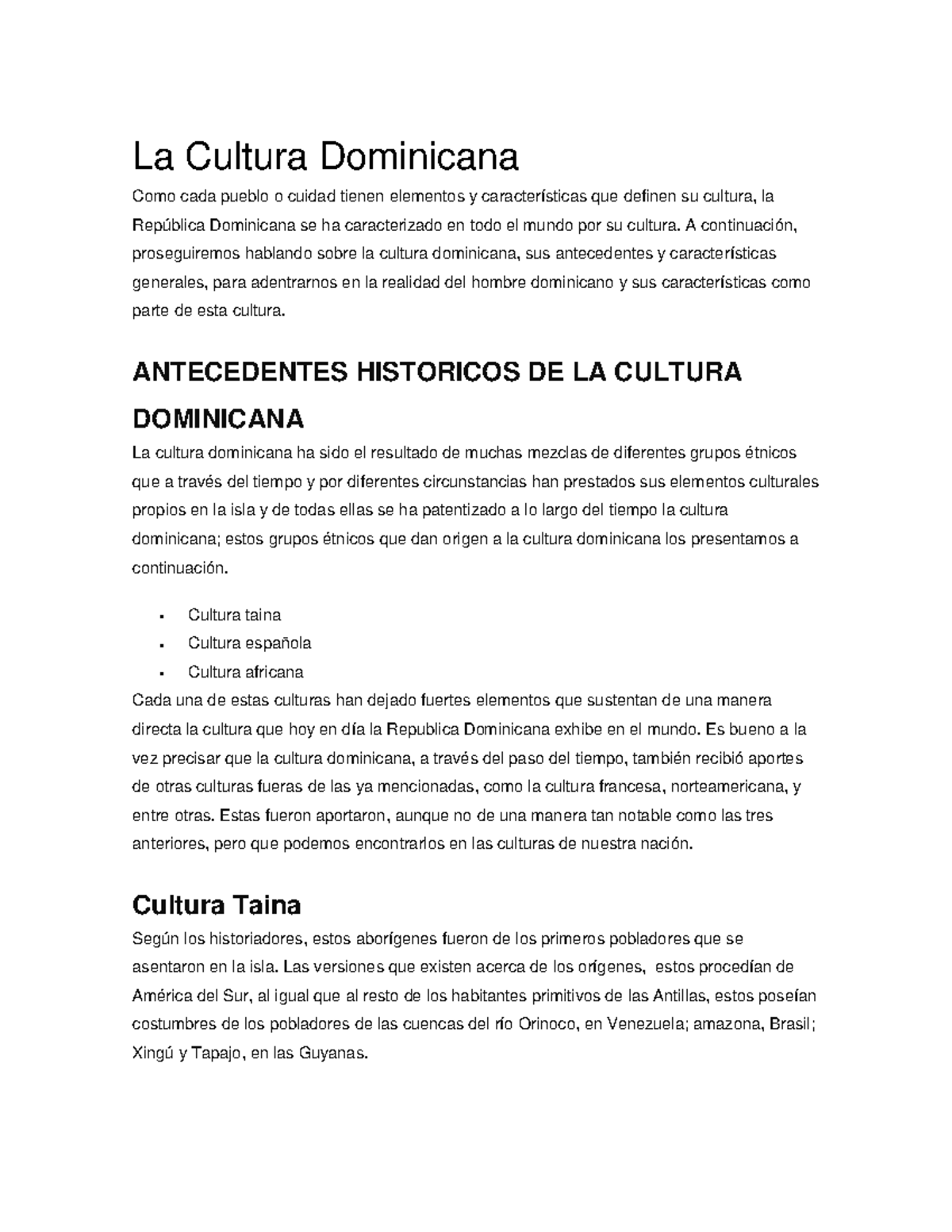 3ro III La Cultura Dominicana - La Cultura Dominicana Como cada pueblo ...