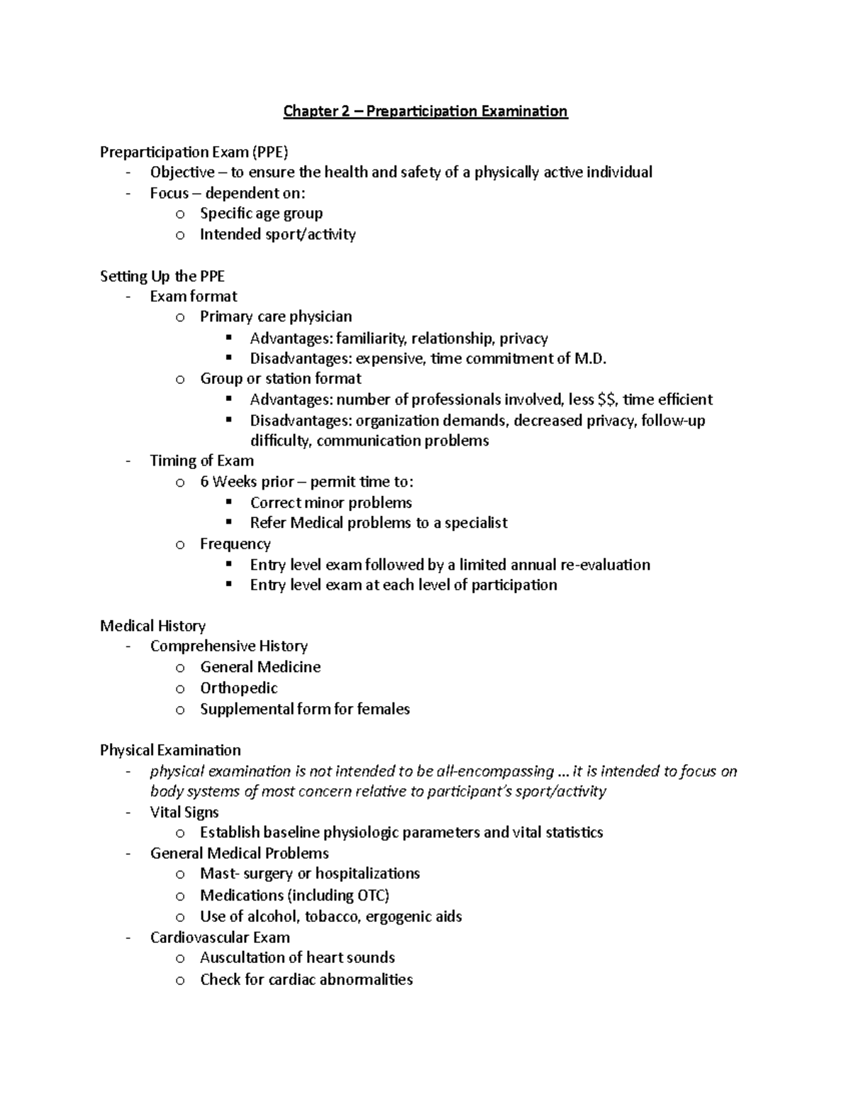 Chapter 2 - Prepartcipation Examination - Chapter 2 – Preparticipation ...