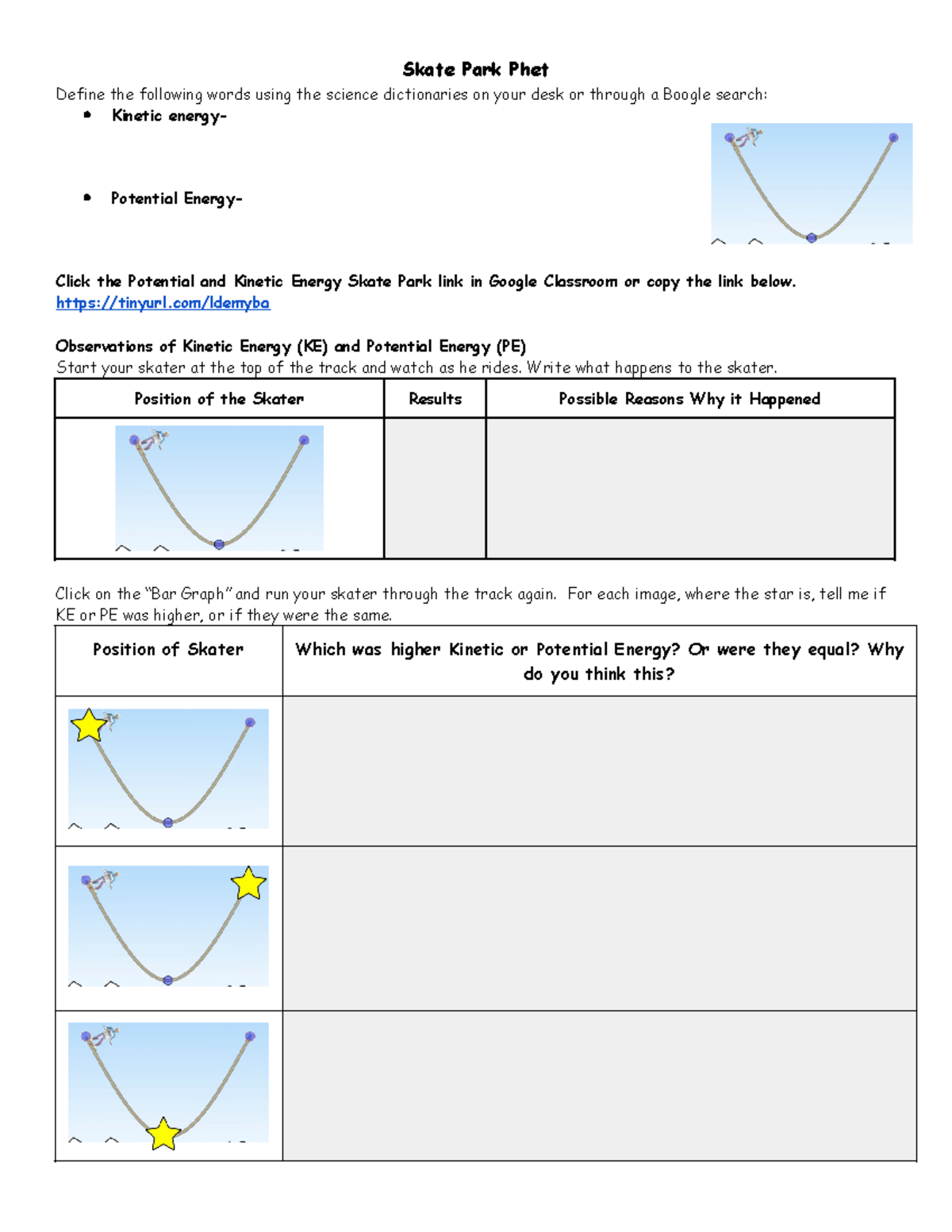 Skate Park Phet- Science 8 - Skate Park Phet Define the following words ...
