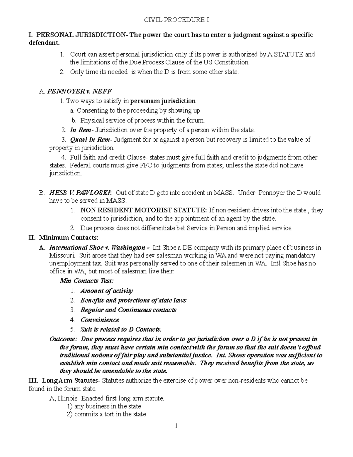 CIV PRO I - criminal law outline 1l semester notes for - CIVIL ...