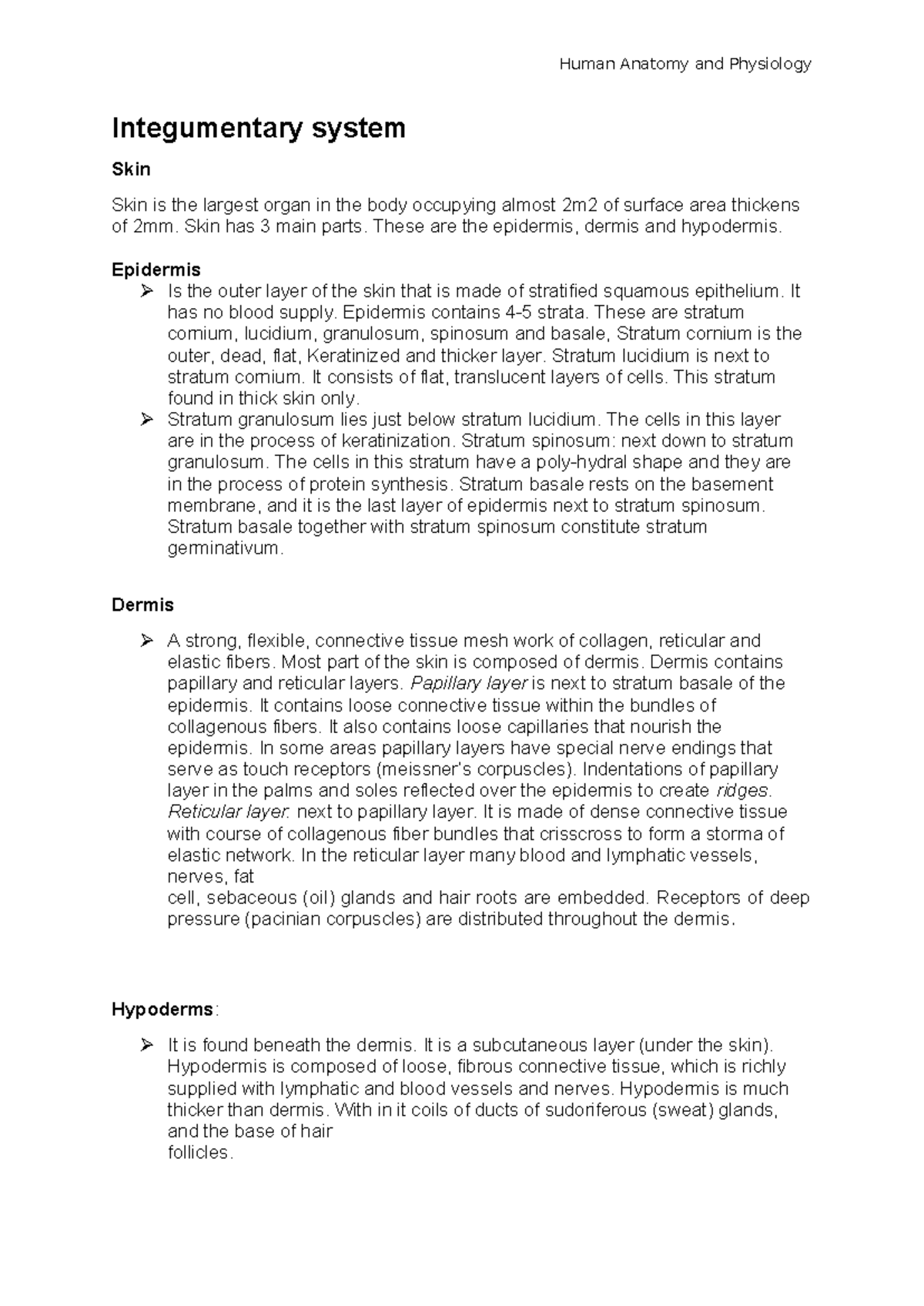 Anatomy studocue - Human Anatomy and Physiology Integumentary system ...