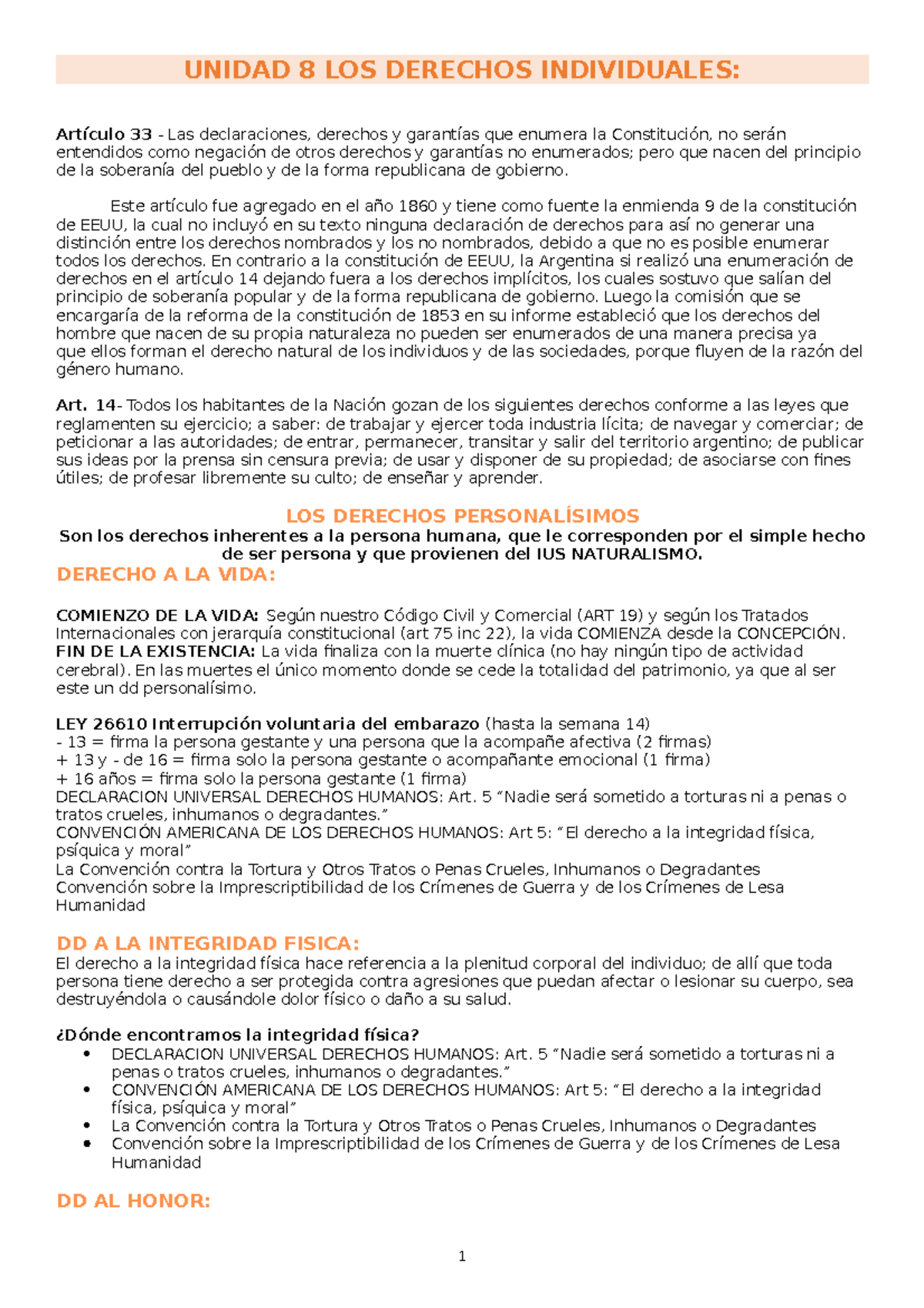 Segundo parcial consti 1 - UNIDAD 8 LOS DERECHOS INDIVIDUALES: Artículo ...