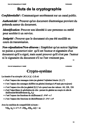 Crypto CHAP6 cours FLOT - CHAPITRE 6 Chiffrement par Flot et Générateurs Pseudo Aléatoires L ...