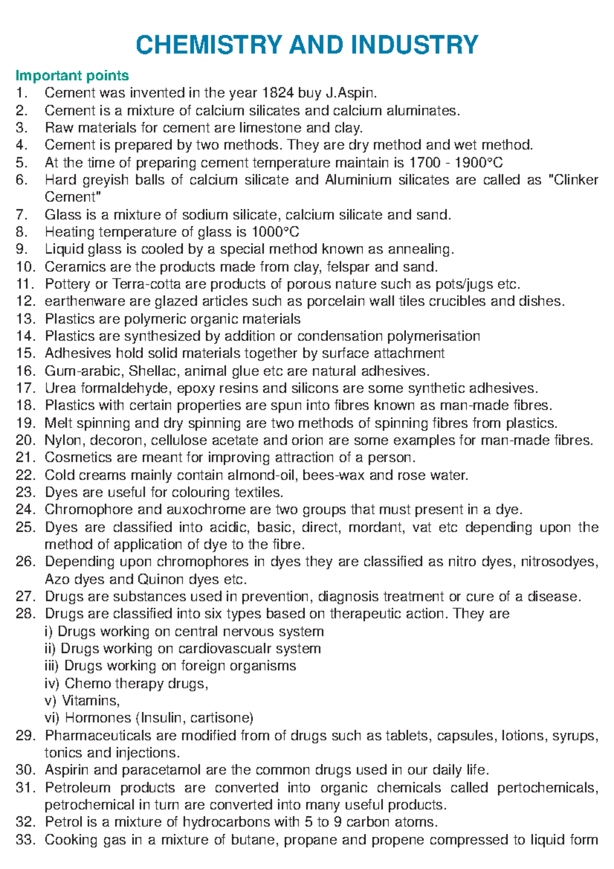 Chemistry And Industry - Important points Cement was invented in the ...