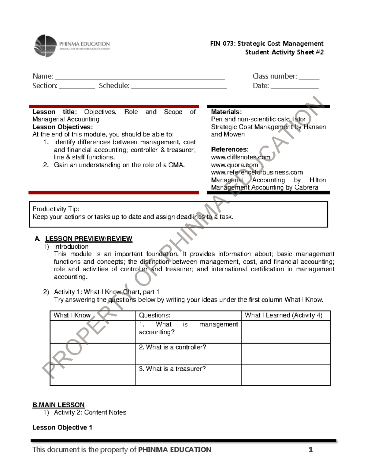 SAS#2-FIN073 - FIN 073 - Student Activity Sheet # Name: - Studocu