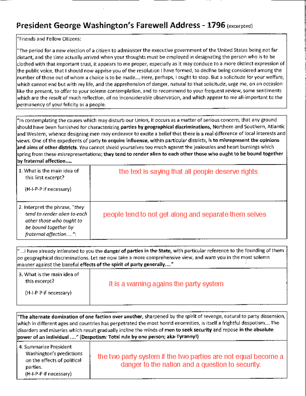 Washington Farewell Address HIPP - Studocu