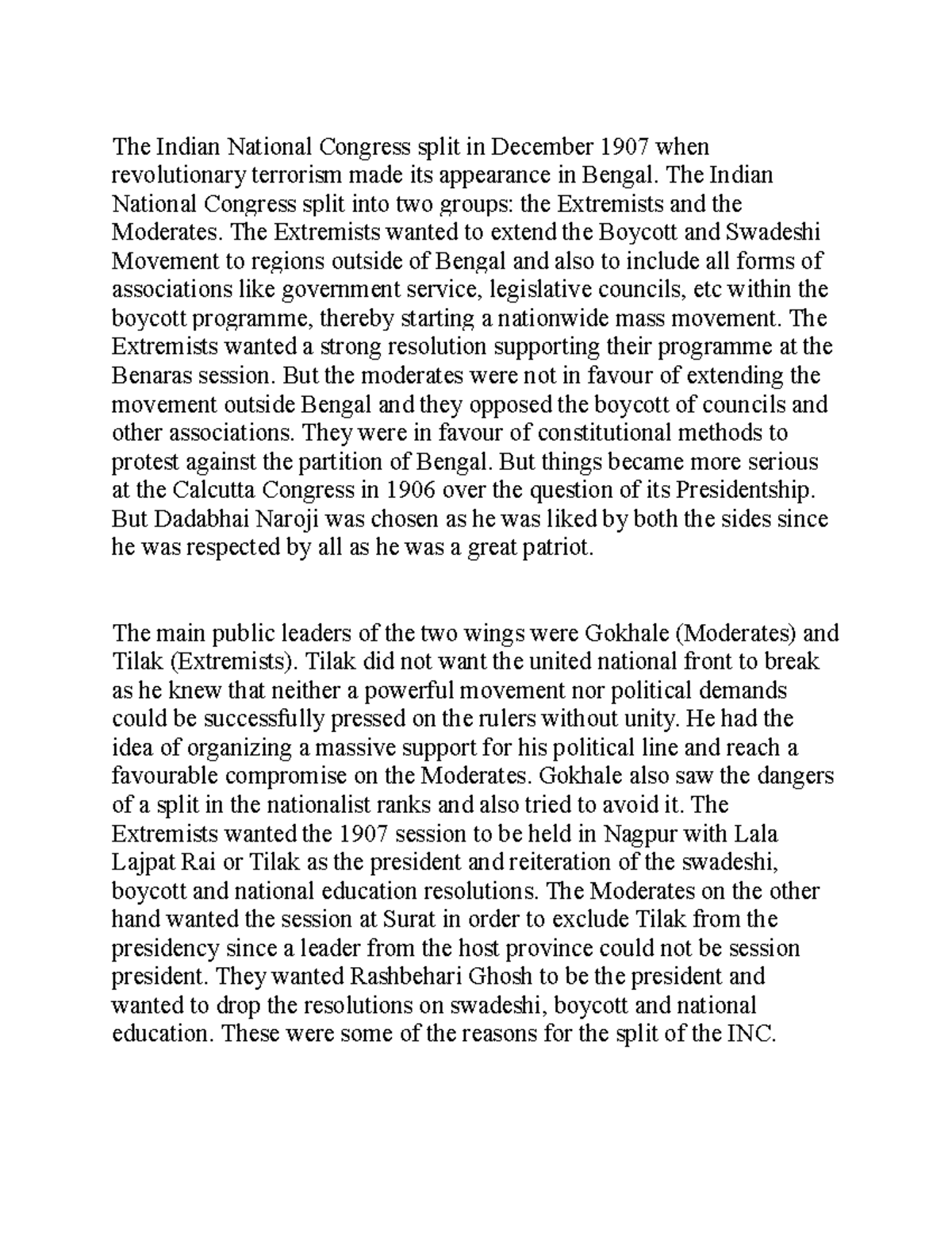 Discus reason behind the split of INC (1907) - The Indian National ...