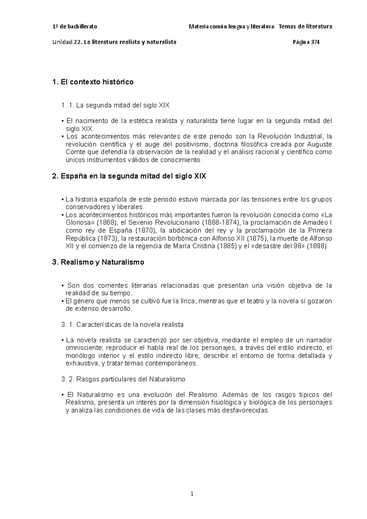 Tema 22 La literatura realista y naturalista - Unidad 22. La literatura ...