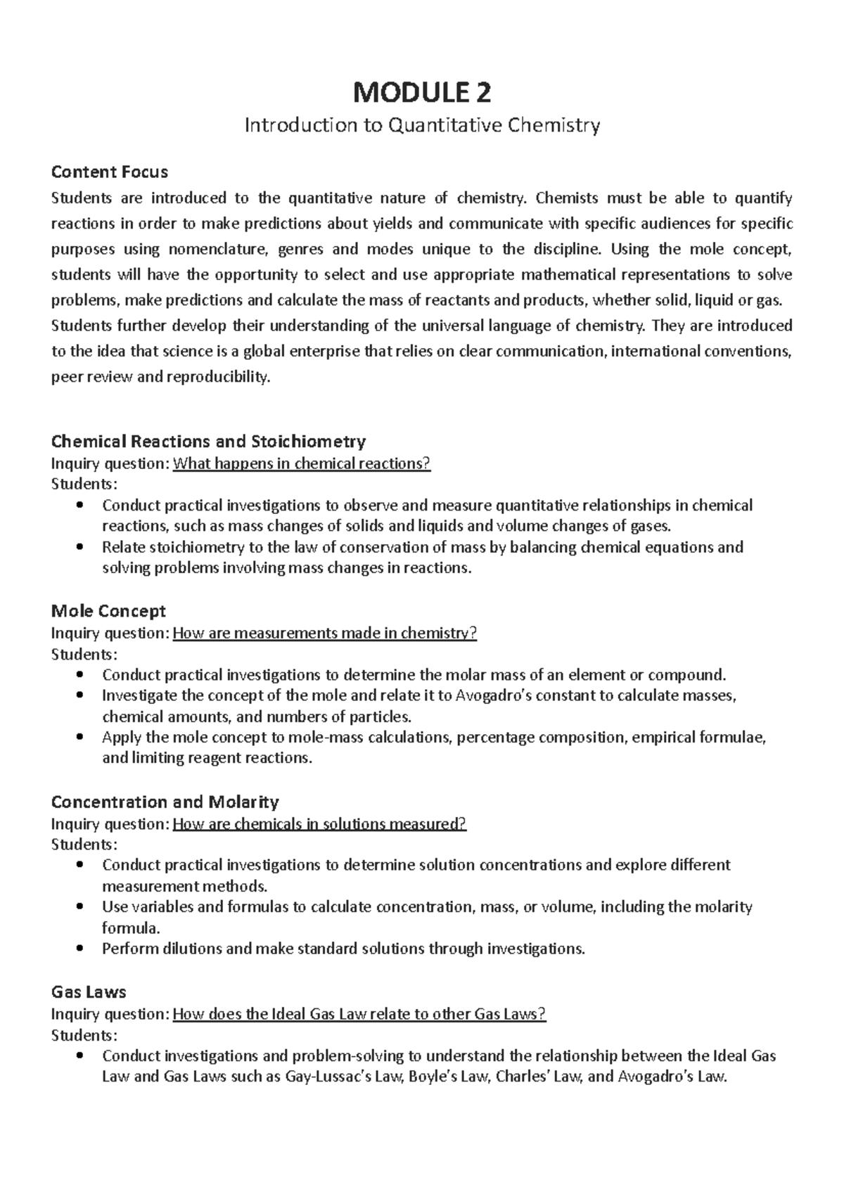 Module 2 - outline - MODULE 2 Introduction to Quantitative Chemistry ...
