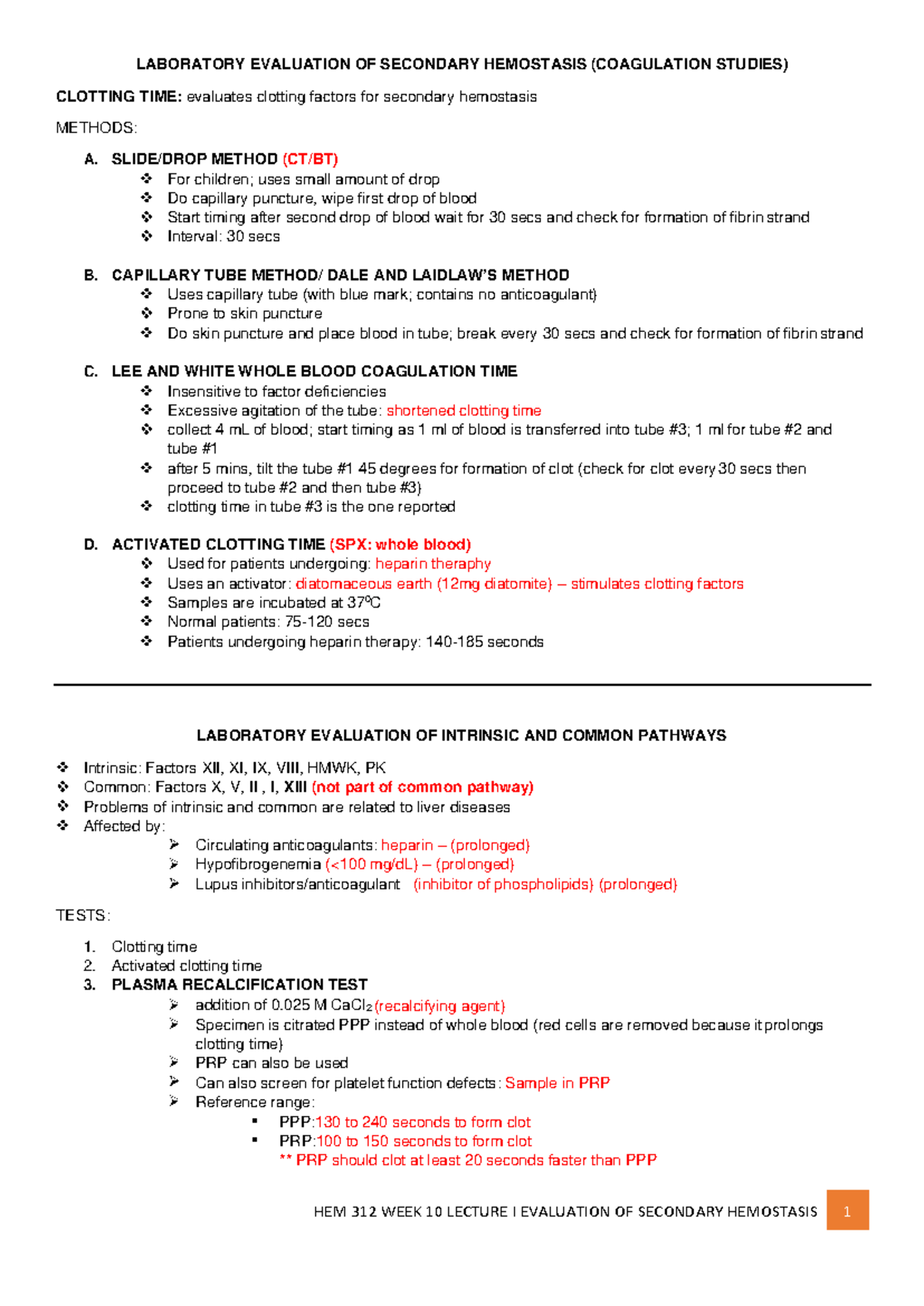HEM 312 WEEK 10 Lecture students copy-converted - LABORATORY EVALUATION ...