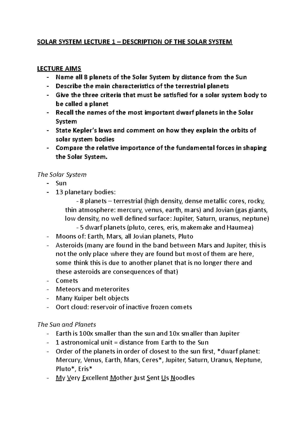 Solar System Lecture 1 – Description OF THE Solar System - SOLAR SYSTEM ...