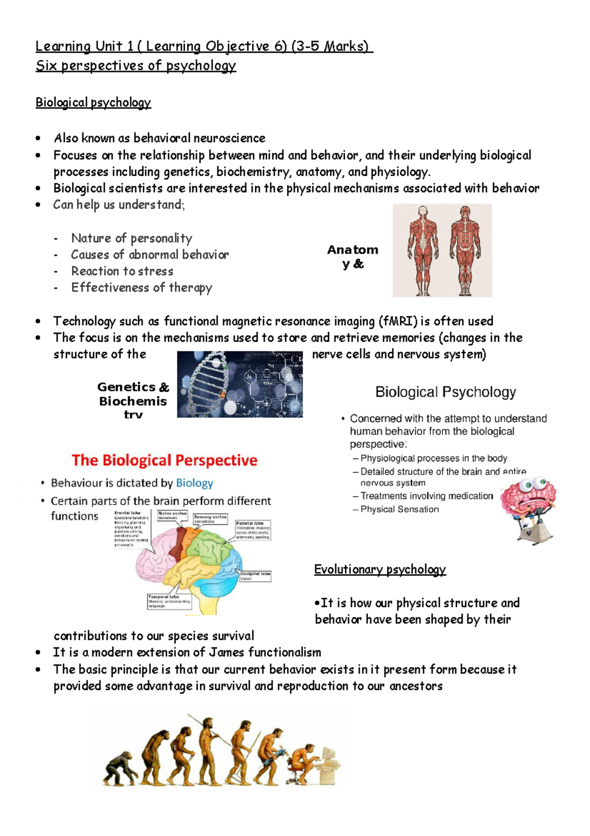 Psych exam notes - Learning Unit 1 ( Learning Objective 6) (3-5 Marks ...