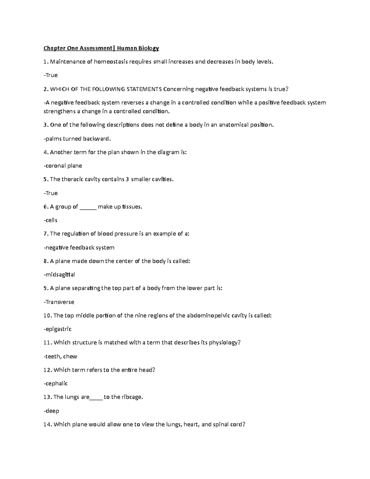 CHapter One Assessment Human Bio - Chapter One Assessment| Human ...