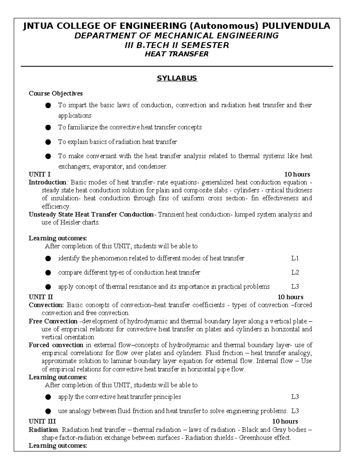 HT Lesson PLAN AND Syllabus - JNTUA COLLEGE OF ENGINEERING (Autonomous ...