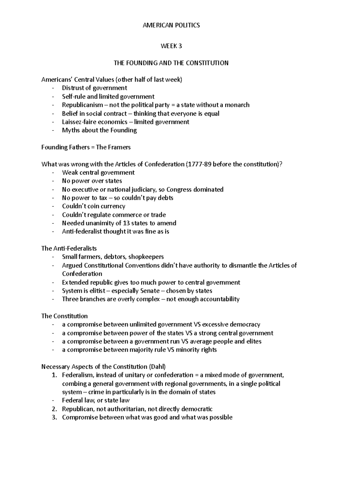 AP 3 - Lecture notes 3 - WEEK 3 THE FOUNDING AND THE CONSTITUTION ...