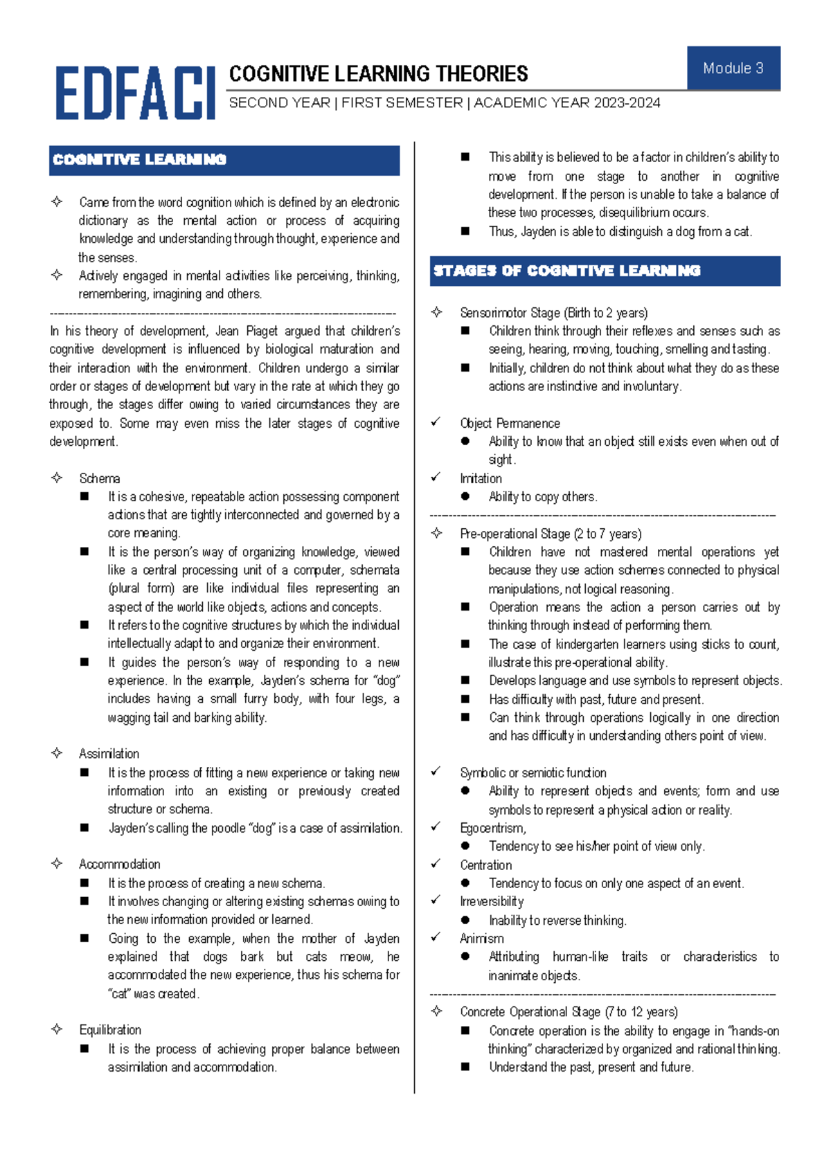 MODULE 3 CHAP 1-3 - EDFACI COGNITIVE LEARNING THEORIES SECOND YEAR ...
