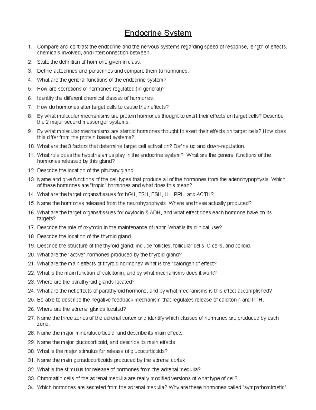 Ch16 Endocrine - Endocrine System Compare and contrast the endocrine ...