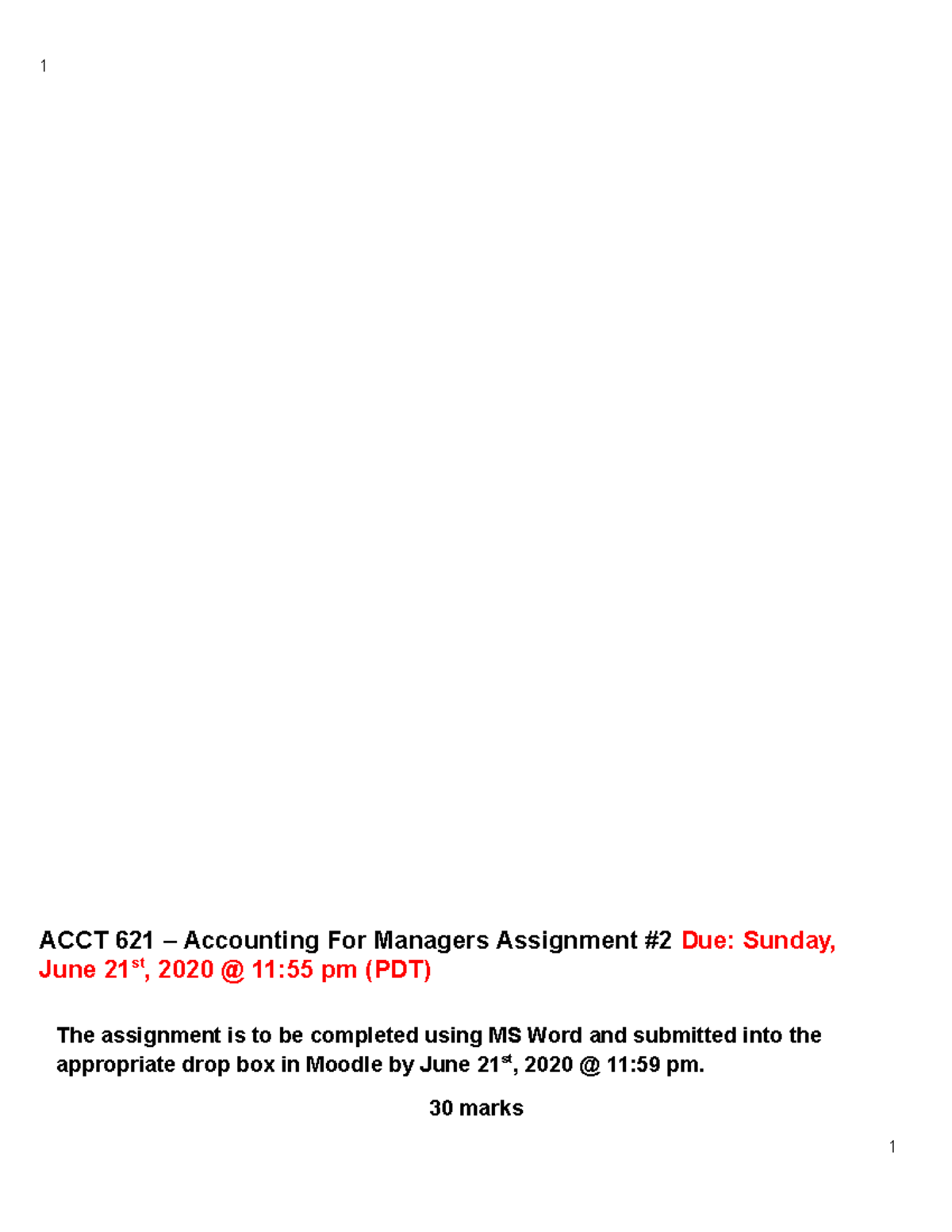 Accounting assignment 2 - 1 ACCT 621 – Accounting For Managers ...