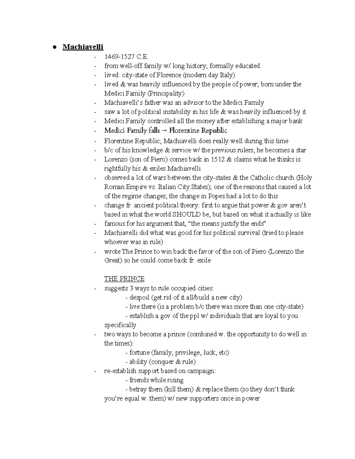 Modern Political Theory - Machiavelli - 1469-1527 C. - from well-off ...