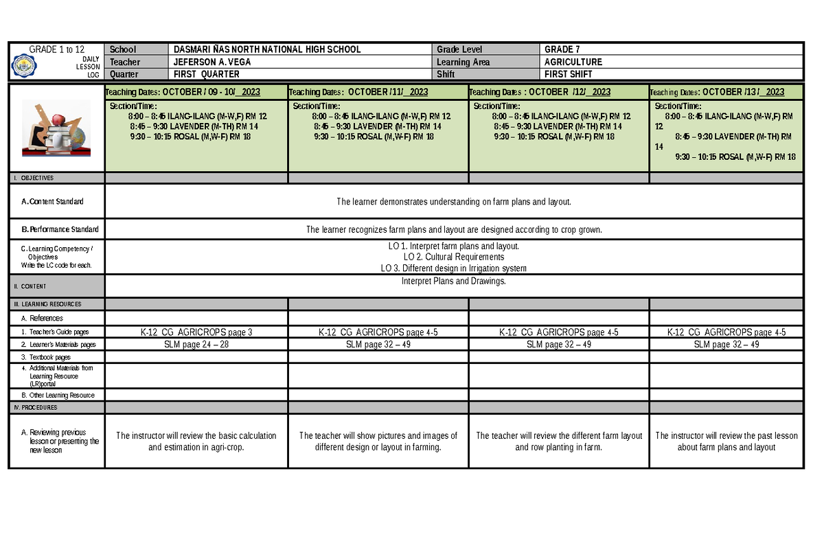 Agricrop 5 VEGA DLL - This is a daily lesson log for TLE - GRADE 1 to ...