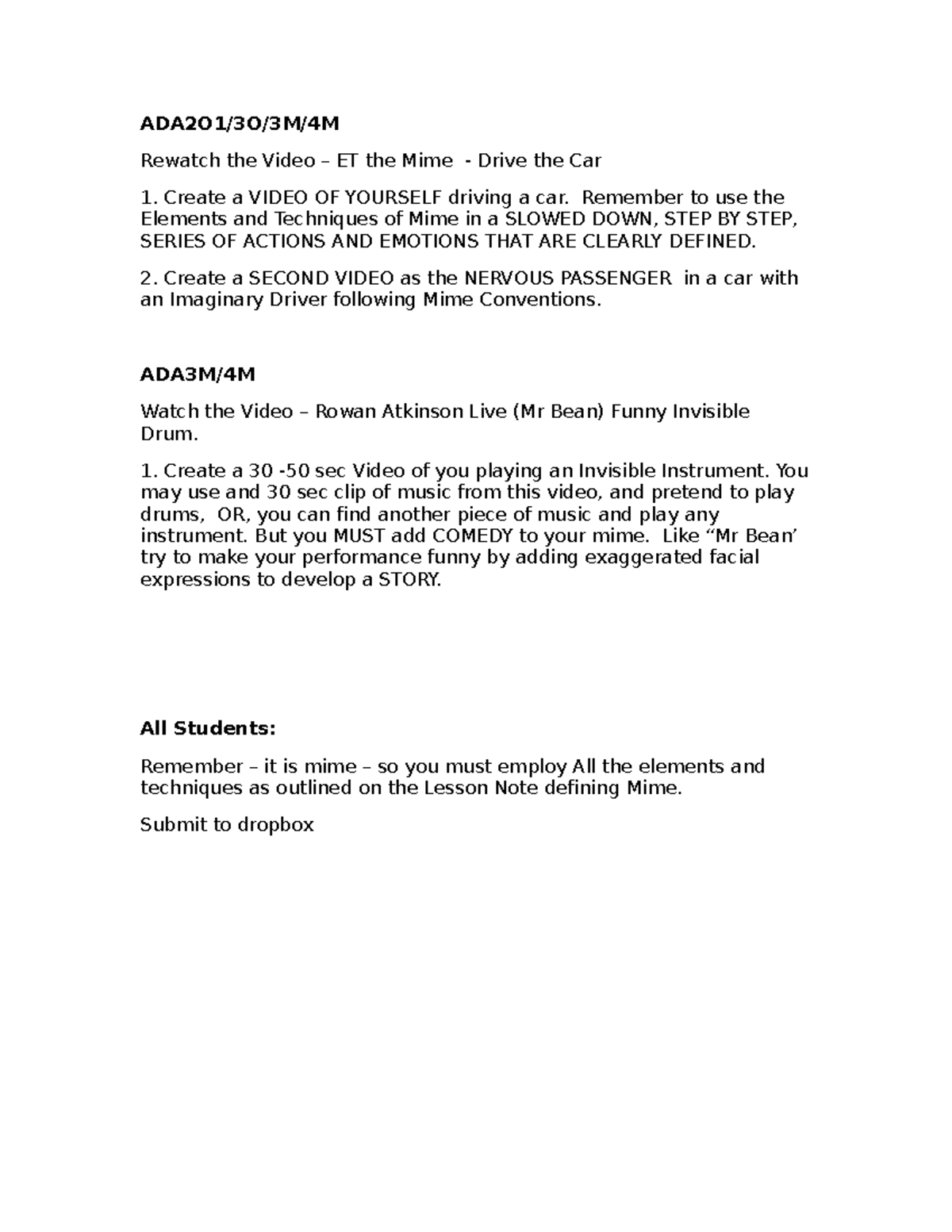 Another mime activity - Drama - ADA2O1/3O/3M/4M Rewatch the Video – ET ...