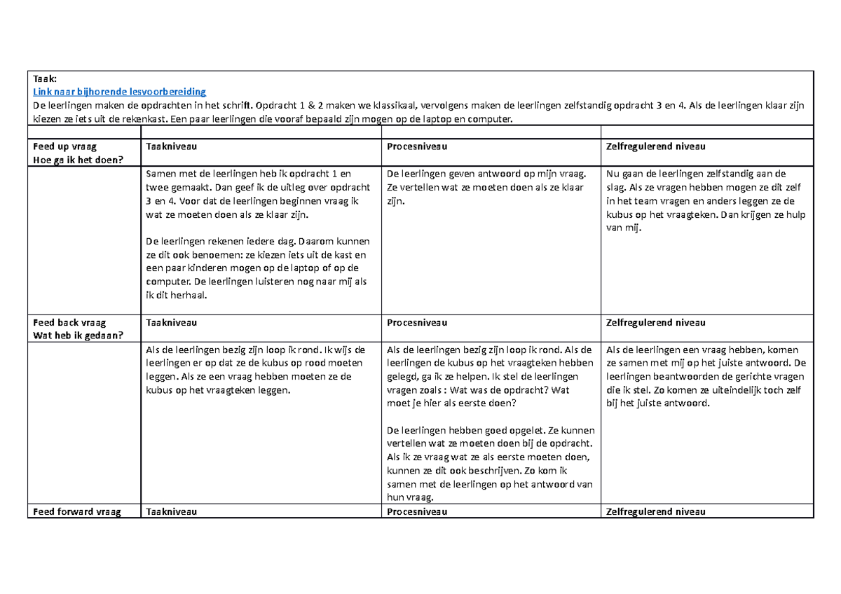 Feedbackcyclus rekenen - Taak: Link naar bijhorende lesvoorbereiding De ...