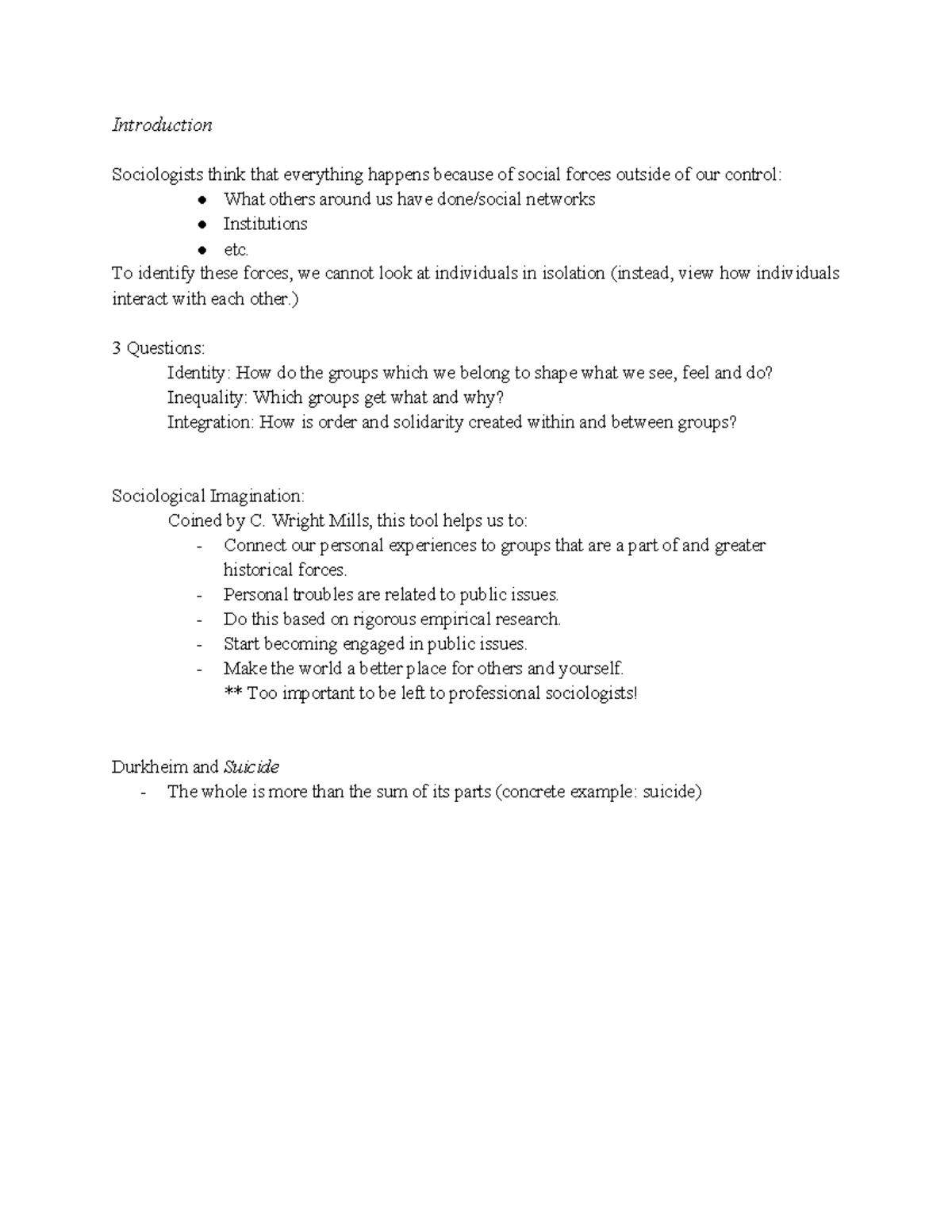 Lecture 1 - Introduction Sociologists think that everything happens ...