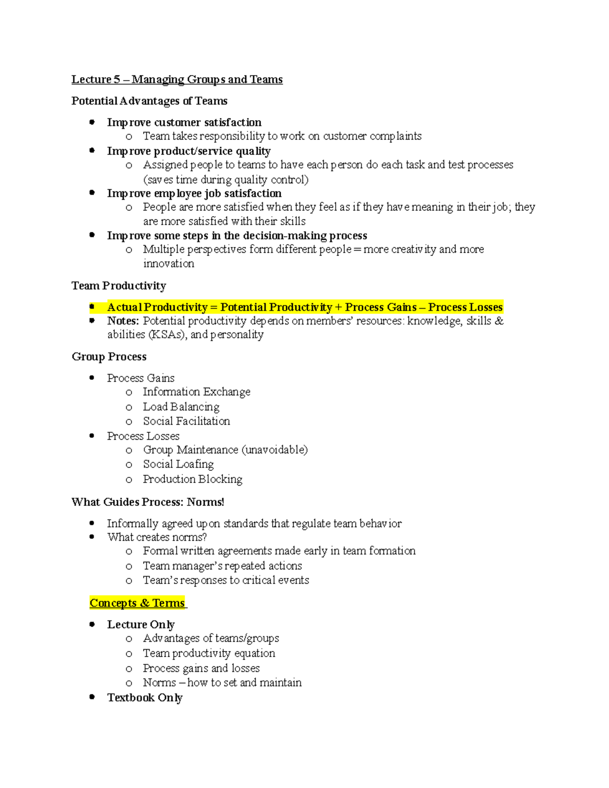 Managing Groups and Teams Notes - Lecture 5 – Managing Groups and Teams ...