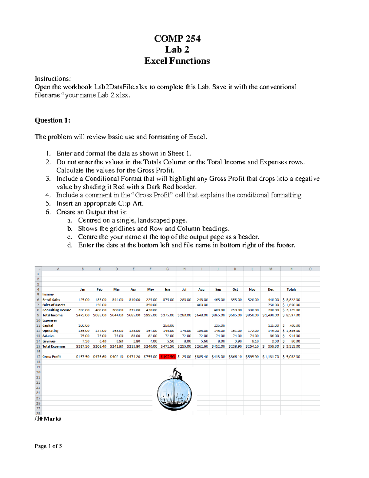 Lab 2 exercise material - COMP 254 Lab 2 Excel Functions Instructions ...