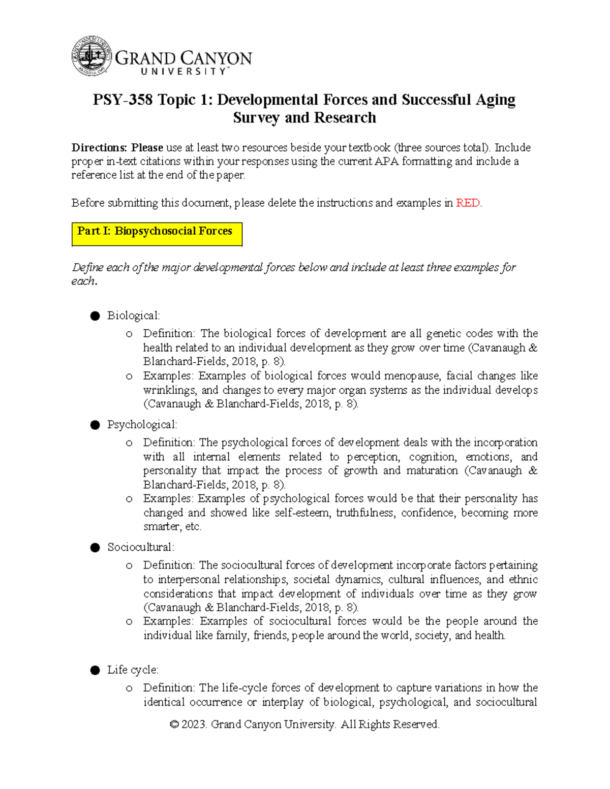 Developmental Forces Successful Aging Assignment - PSY-358 Topic 1 ...