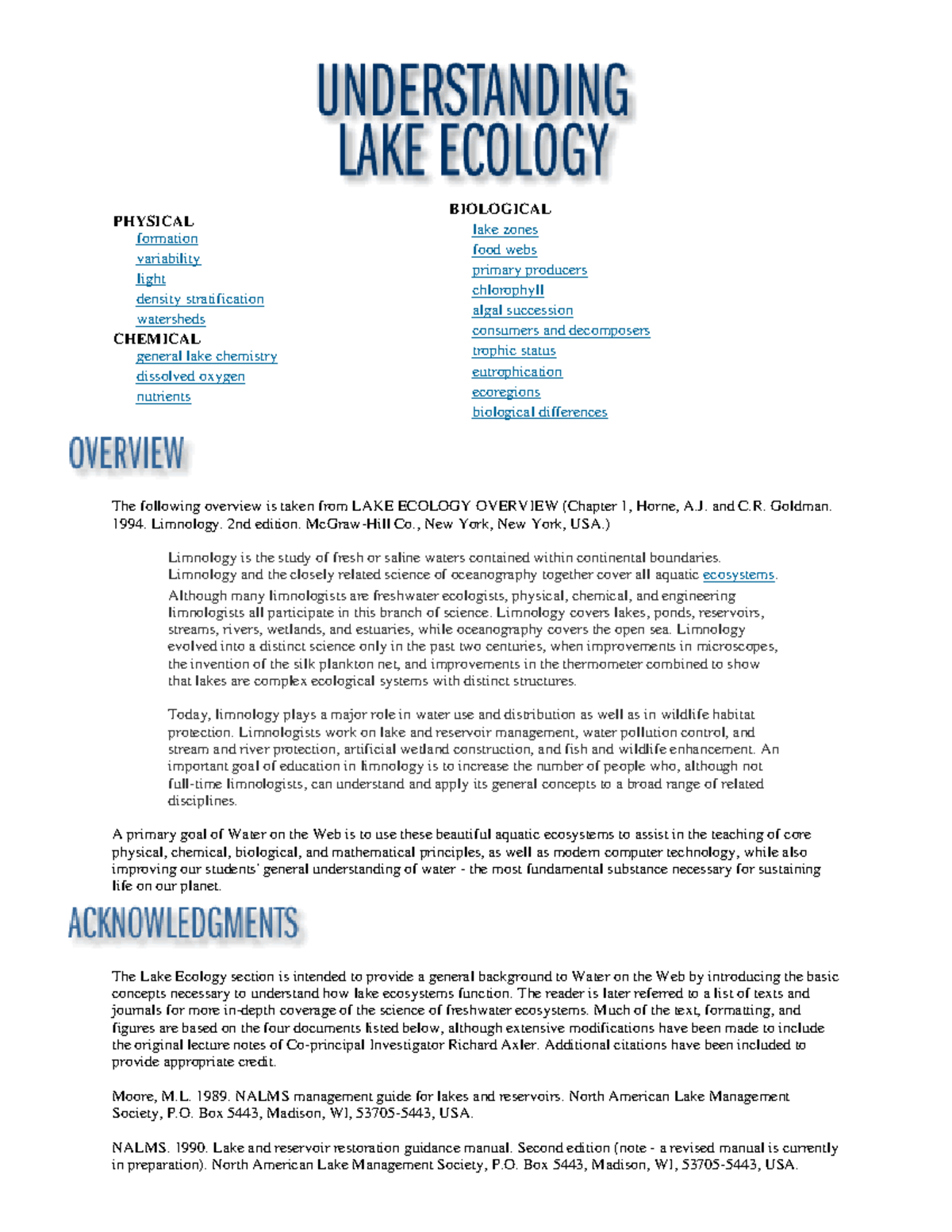 Limnology - in depth knowledge on aquatic environment - PHYSICAL ...