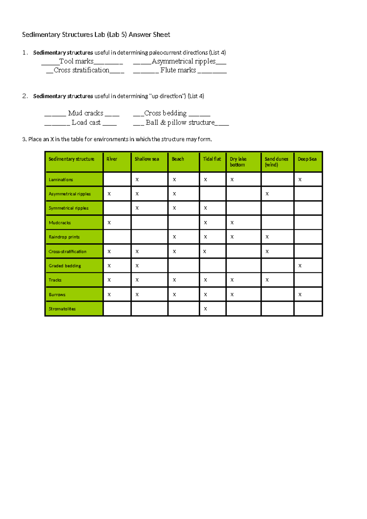 Lab 5- Sedimentary Structures Answer Sheetalttttt 5 - Sedimentary ...