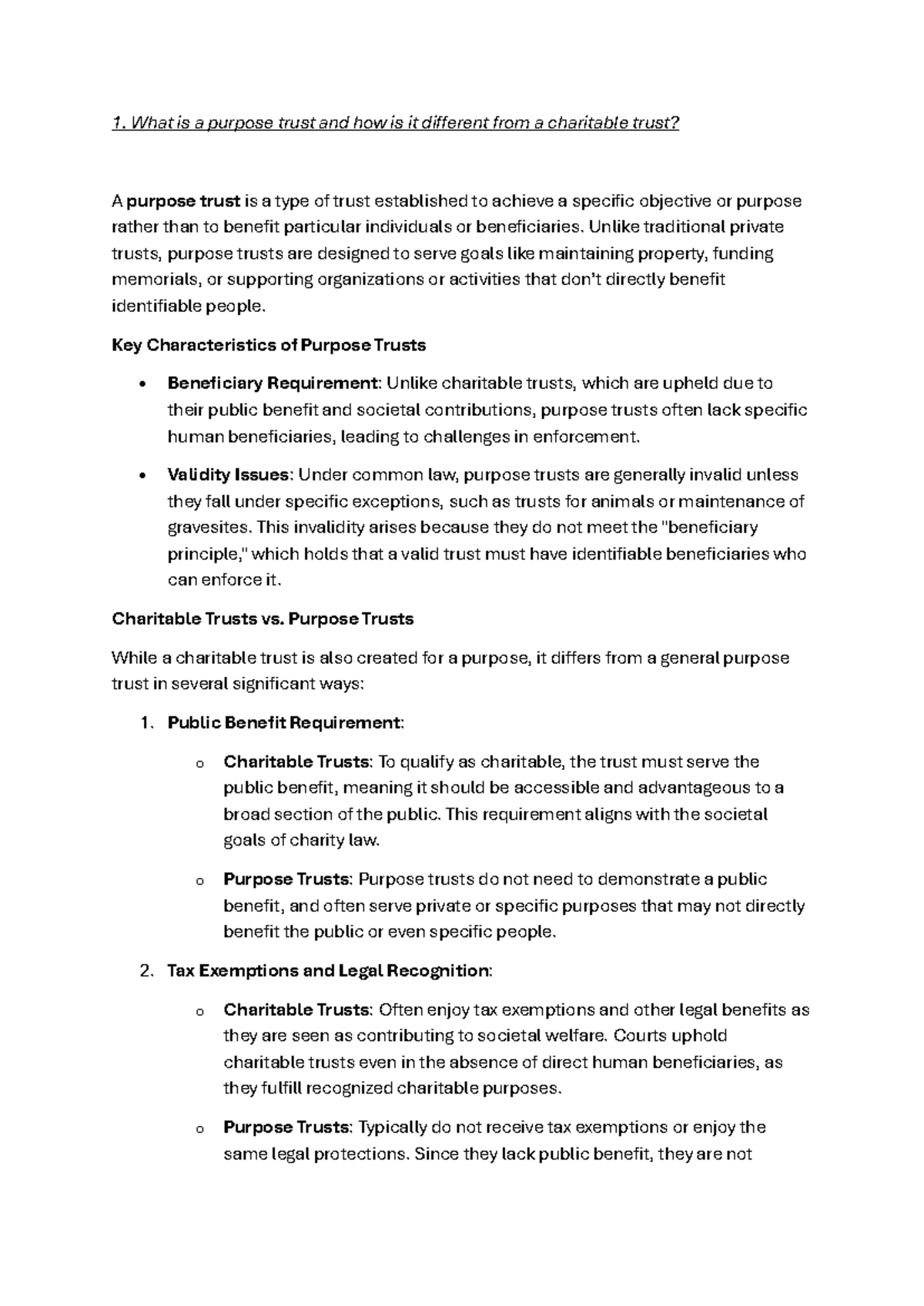 LAW 340 preactice questions for exams - What is a purpose trust and how ...