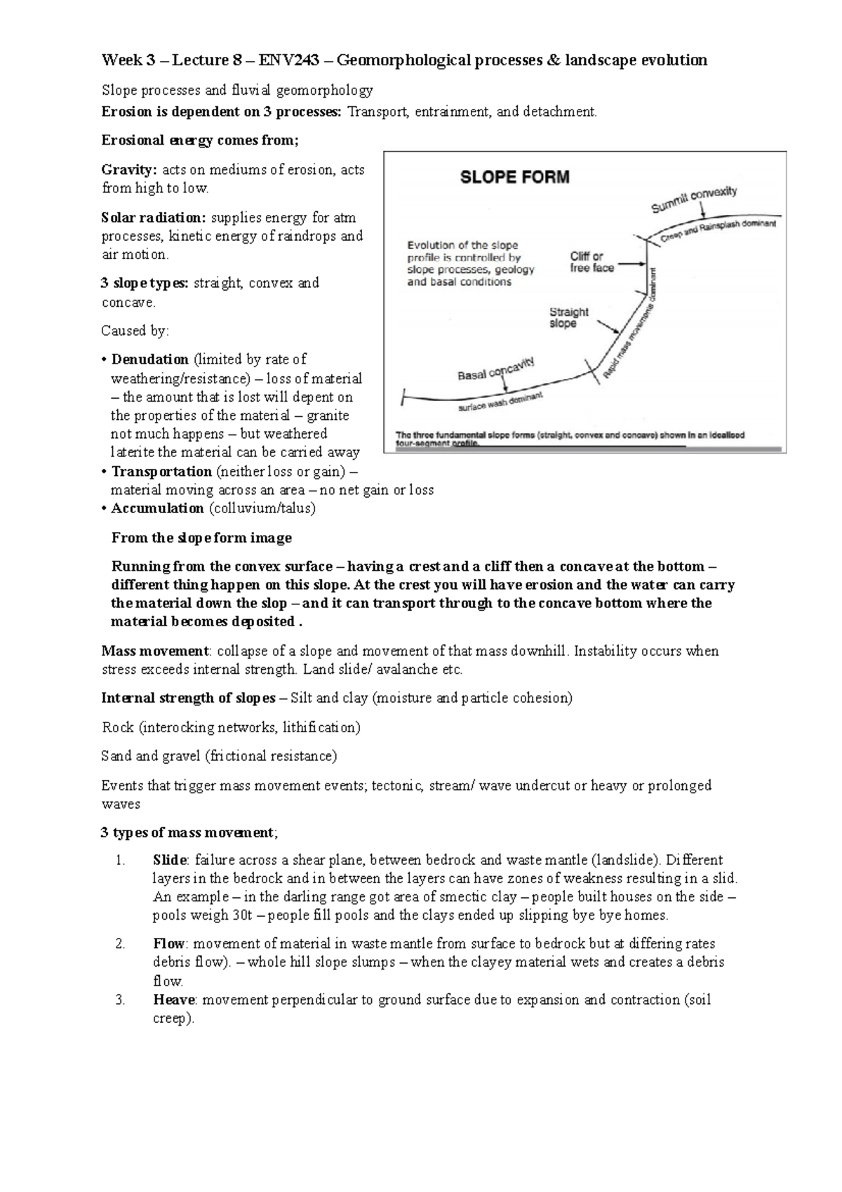 Lecture 8 Slope processes and fluvial geomorphology - ENV243 - Murdoch ...