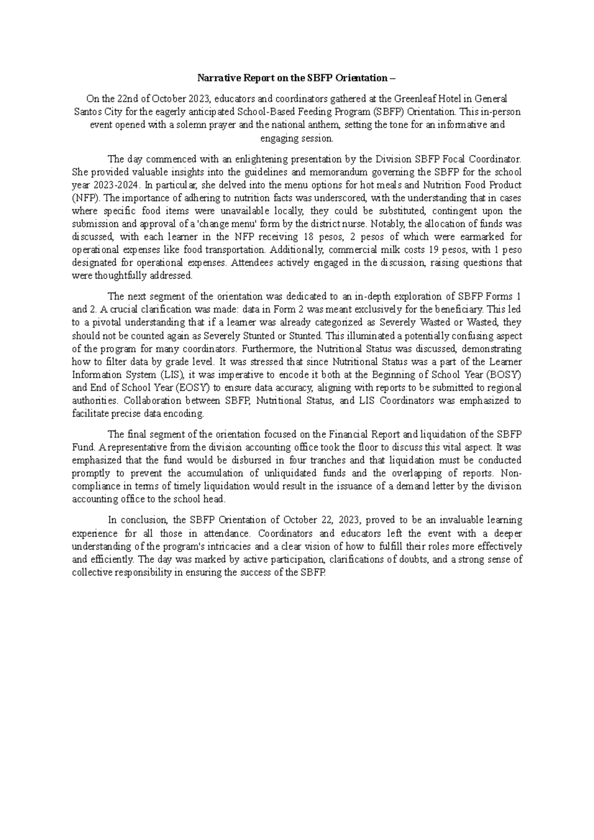 Narrative Report - This in-person event opened with a solemn prayer and ...