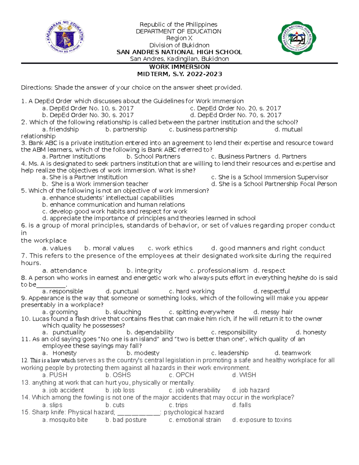 Midterm-2022-2023 - Filipino sa piling parang akademik - Republic of ...