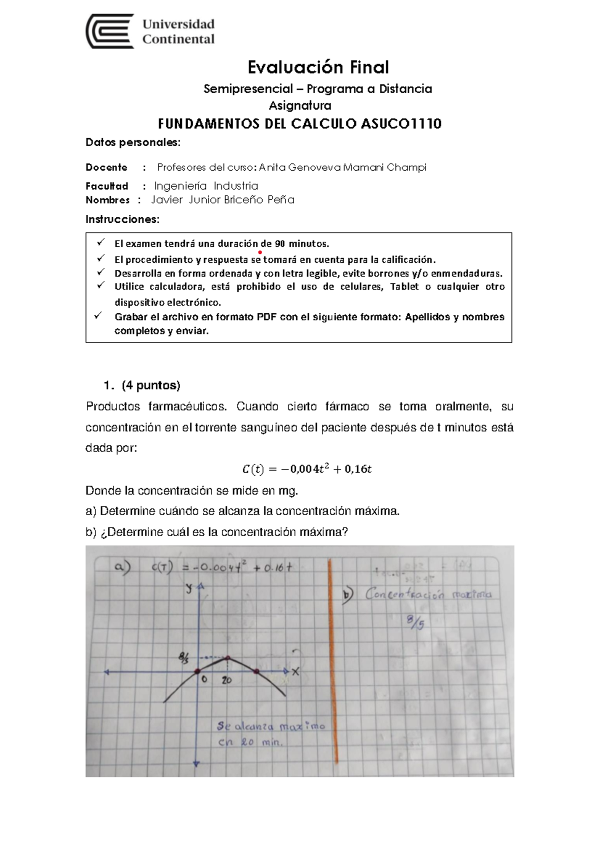 Evaluacion final de Fundamento del Calculo - Evaluación Final Semipresencial – Programa a ...