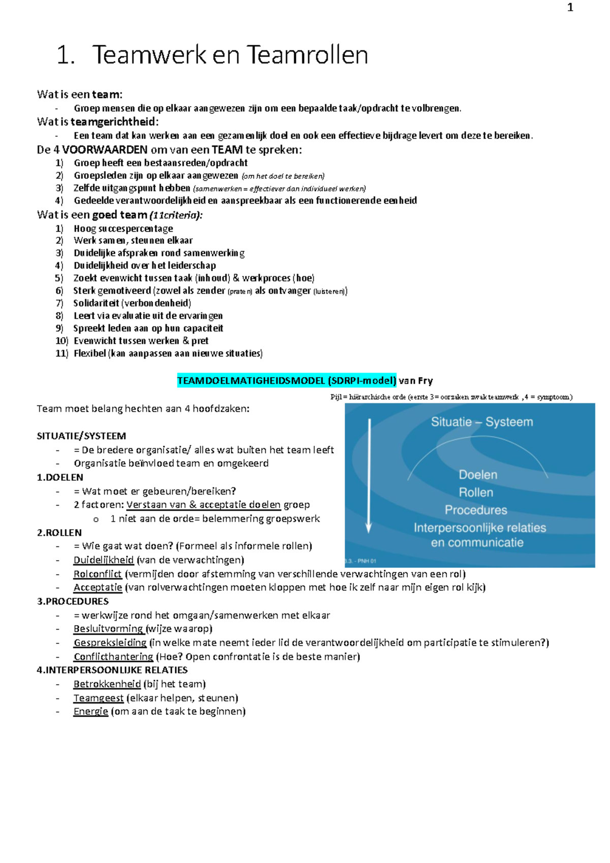 Samenvatting Samenwerkingsvaardigheden 2019 - 1 1. Teamwerk en ...