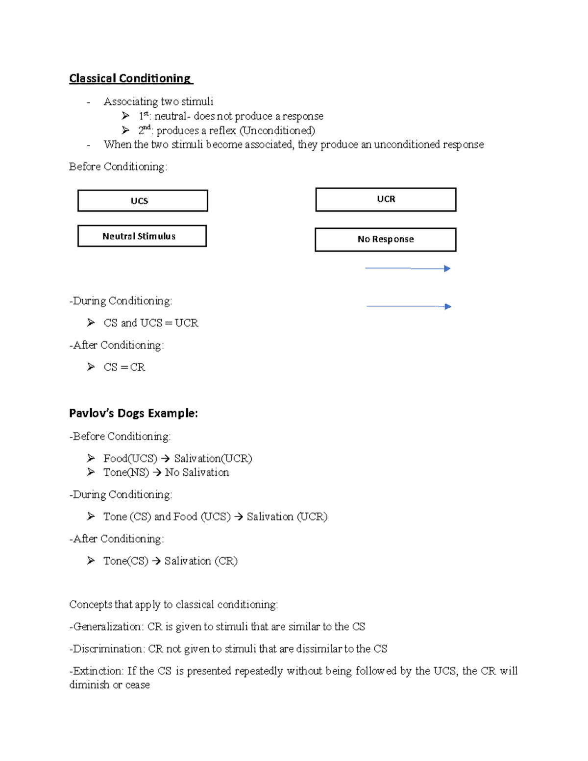 Classical Conditioning Notes - Classical Conditioning Associating two ...