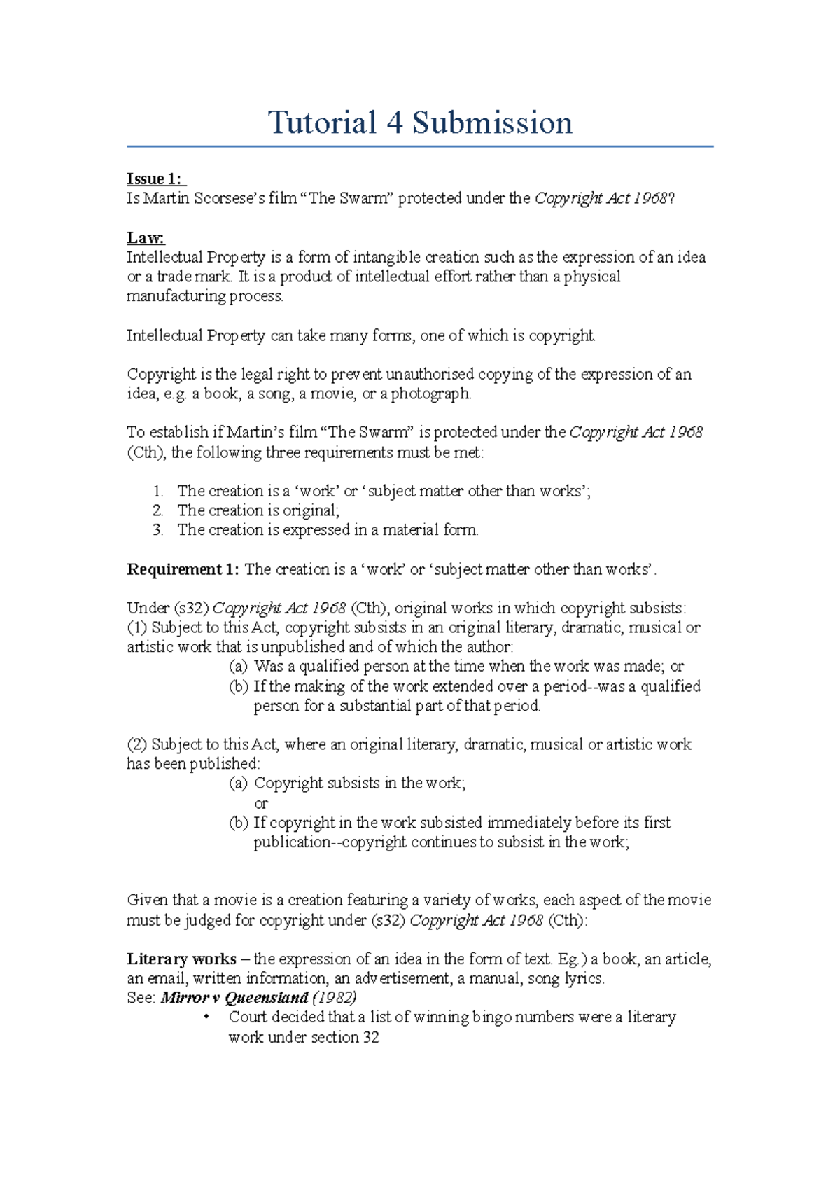 Tutorial 4 Submission - Tutorial 4 Submission Issue 1: Is Martin ...