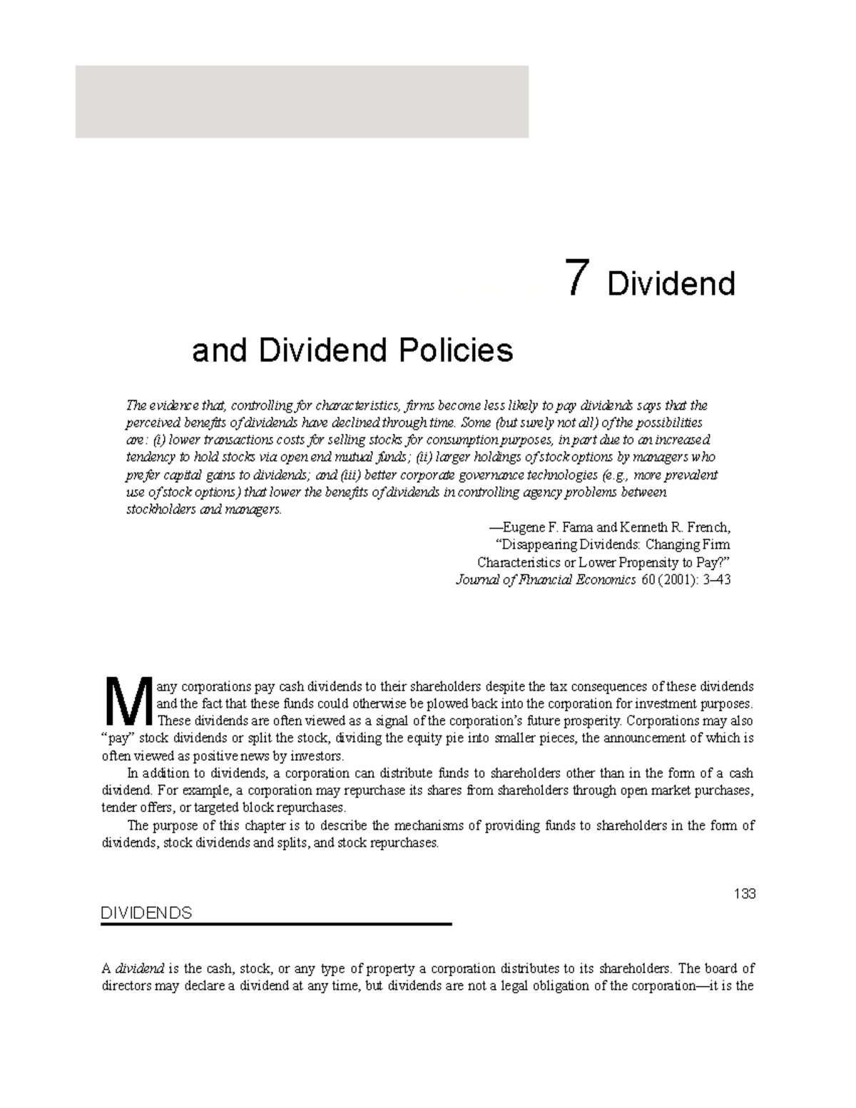 Dividend and Dividend Policies - CHAPTER 7 Dividend and Dividend ...