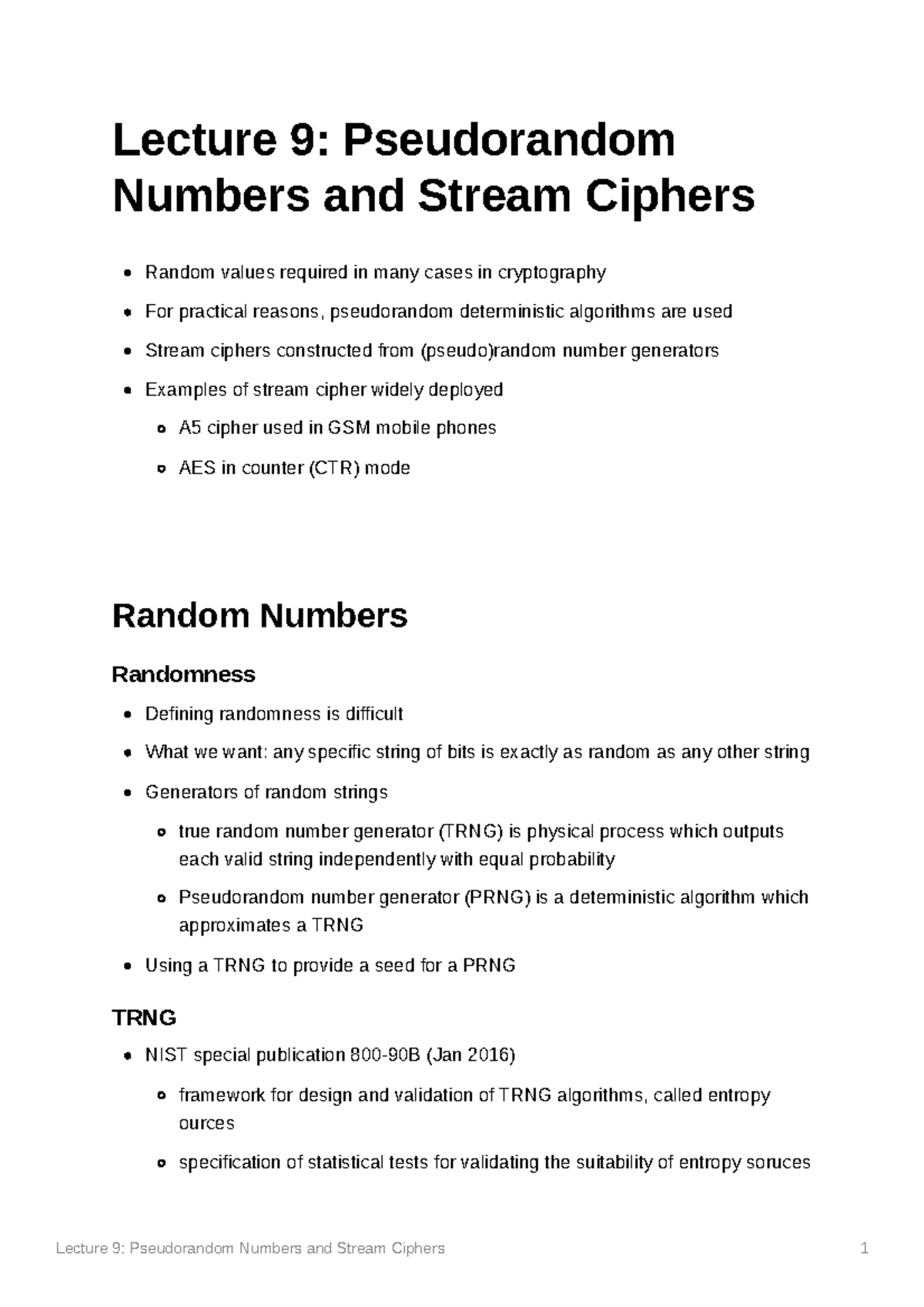 Lecture 9 Pseudorandom Numbers And Stream Ciphers R The Ability Of An Attacker To Distinguish