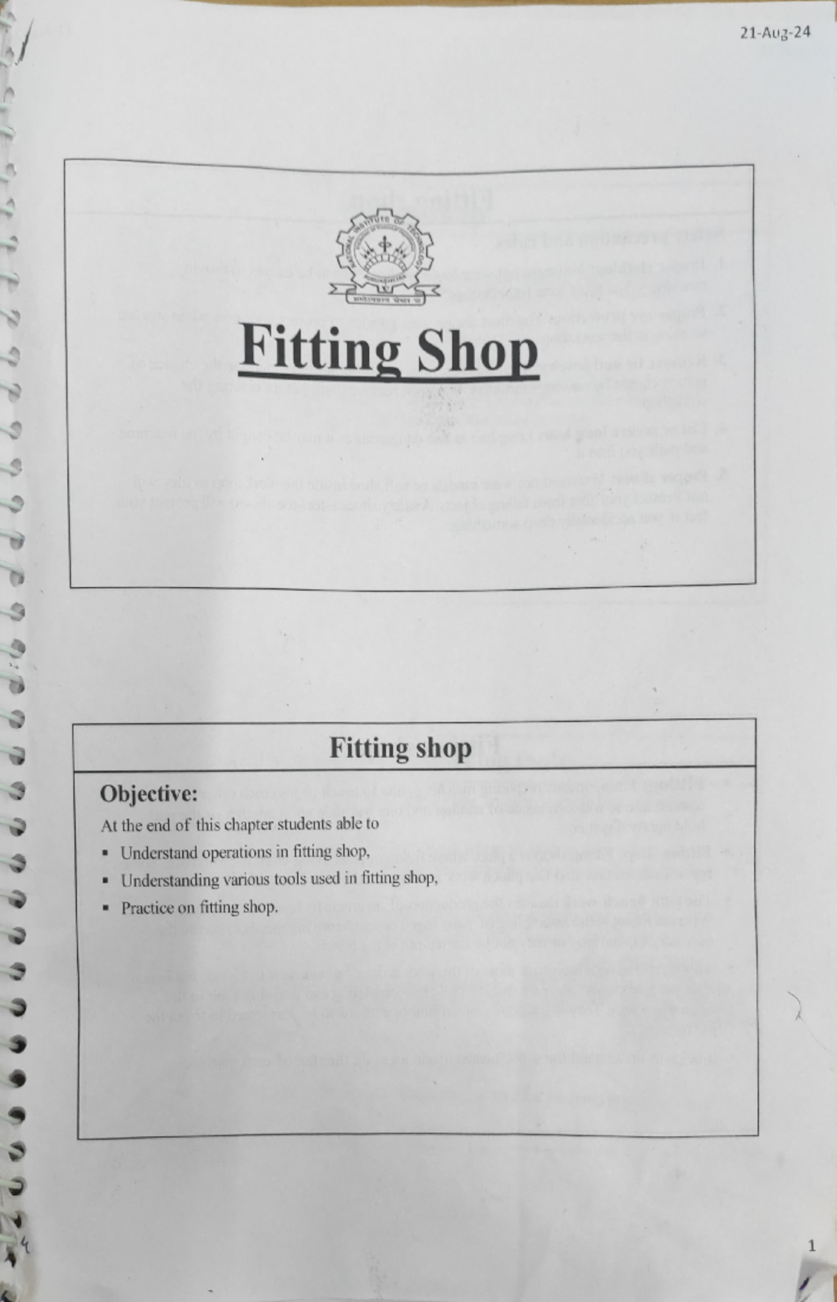 Fitting Shop - Objective: Fitting Shop Fitting shop At the end of this chapter students able to ...