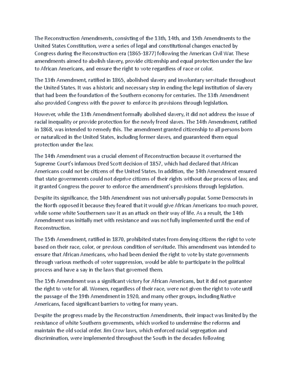 The Reconstruction Amendments - These amendments aimed to abolish ...